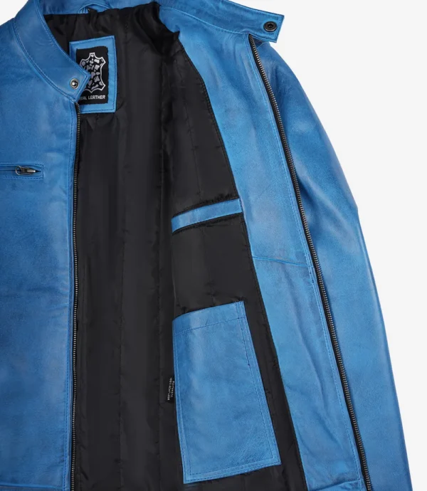 Dodge Sky Blue Leather Wax RL - Modern Leather Jackets