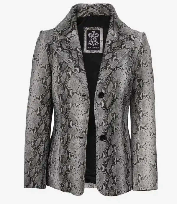 Artemis Snake-Print Leather Blazer – Women - Modern Leather Jackets